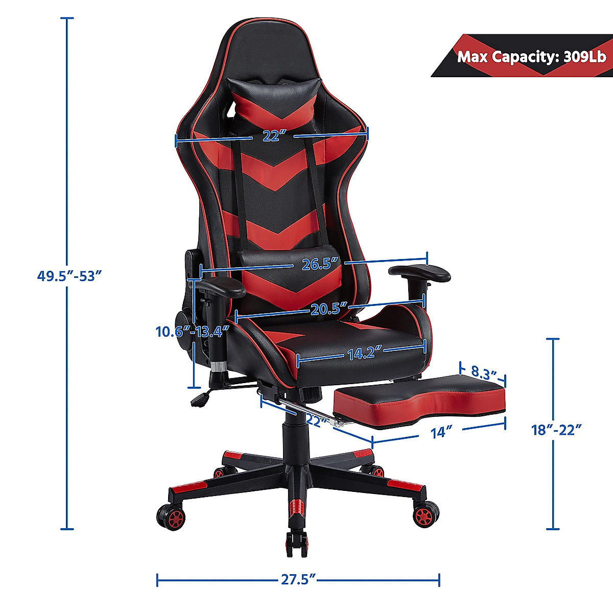 Yaheetech Computer Gaming Chair High Back Ergonomic Desk Chair Racing Style Reclining Chair PU Leather Task Chair with Footrest Headrest/Armrest/Lumbar Support/Height Adjustable