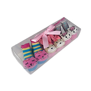 PUPPET Baby Girl Rattle Socks for Infants 0-6 Months Cute Animal Themed Set Unicorn Bunny Cat Bootie Series