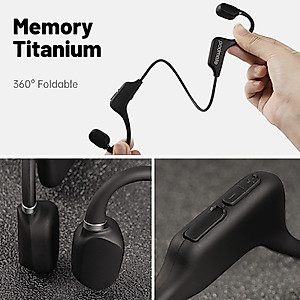 Padmate Open-Ear Air Conduction Headphones Bluetooth Wireless Earbuds with Mic, Sport Headset Bluetooth 5.0 Wireless Earphones for Workouts, Foldable/Lightweight/8Hr Playtime/IP67 Waterproof (Black)