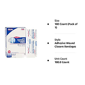 Dukal Butterfly Closure Strips. Pack of 100 Adhesive Wound Closure Bandages. Sterile Bandages for Wound Protection. Single use. Individually Wrapped. Easy to Apply.