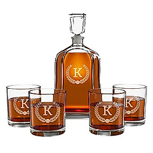Personalized Whiskey Decanter Set for Men - 9 Design Options - Engraved Liquor Decanter Sets with Scotch Glasses - Gift Set for Him, Dad - Premium Set Includes Whiskey Stones - by Froolu