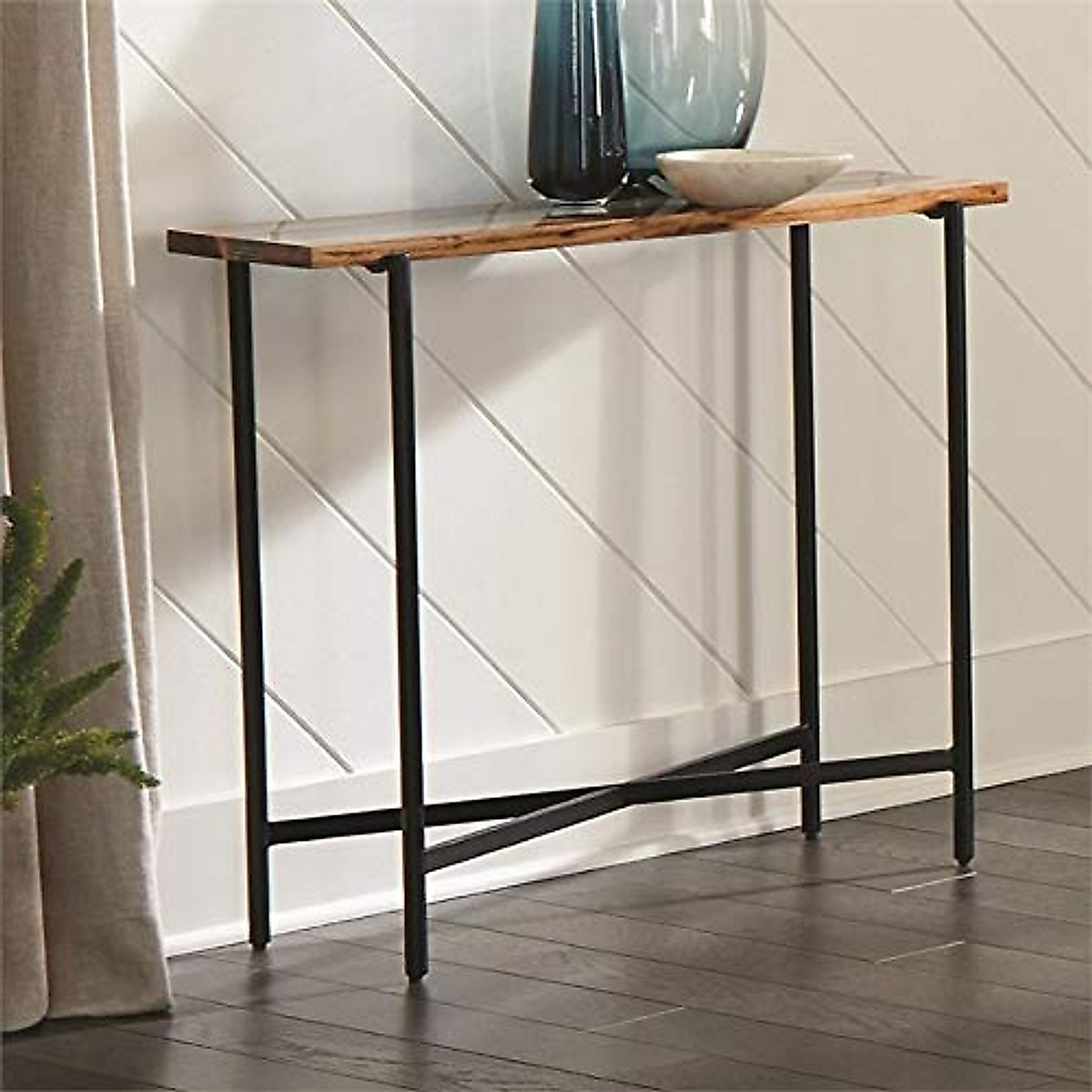 Alaterre Furniture Rivers Edge 36" Acacia Wood and Acrylic Narrow Console Table