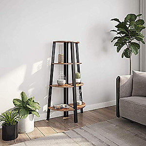 Ballucci Modern Corner Ladder Shelf, 4-Tier Corner Bookshelf Storage Rack & Plant Stand, Wood with Metal Frame - Rustic Brown