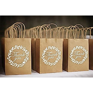 KALEFO 60Pcs Thank You Gift Bags Bulk Wedding Favors with Handle Brown Kfaft Paper Bags for Birthday Graduation Party Supplies Baby Shower Retail Shopping 7 x 4 x 9in