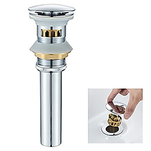 VOTON Bathroom Sink Drain Chrome Lavatory Pop-up Drain with Detachable Basket Stopper, Anti-Explosion and Anti-Clogging Drain Strainer，with Overflow Hole