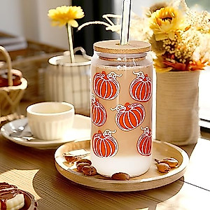 ANOTION Fall Coffee Cups - Fall Decor Pumpkin Mug Fall Coffee Mug Iced Coffee Cups Unique Autumn Decor Pumpkin Decorations Thanksgiving Tumbler Fall Wedding Tumbler Can Shaped Fall Cups - 18oz