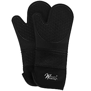 WESINOORY Extra Long Oven Mitts, High Heat Resistance up to 500 Degrees，with Inner Quilted Liner and Silicone Surface, Good for Kitchen Cooking and Baking(Black)