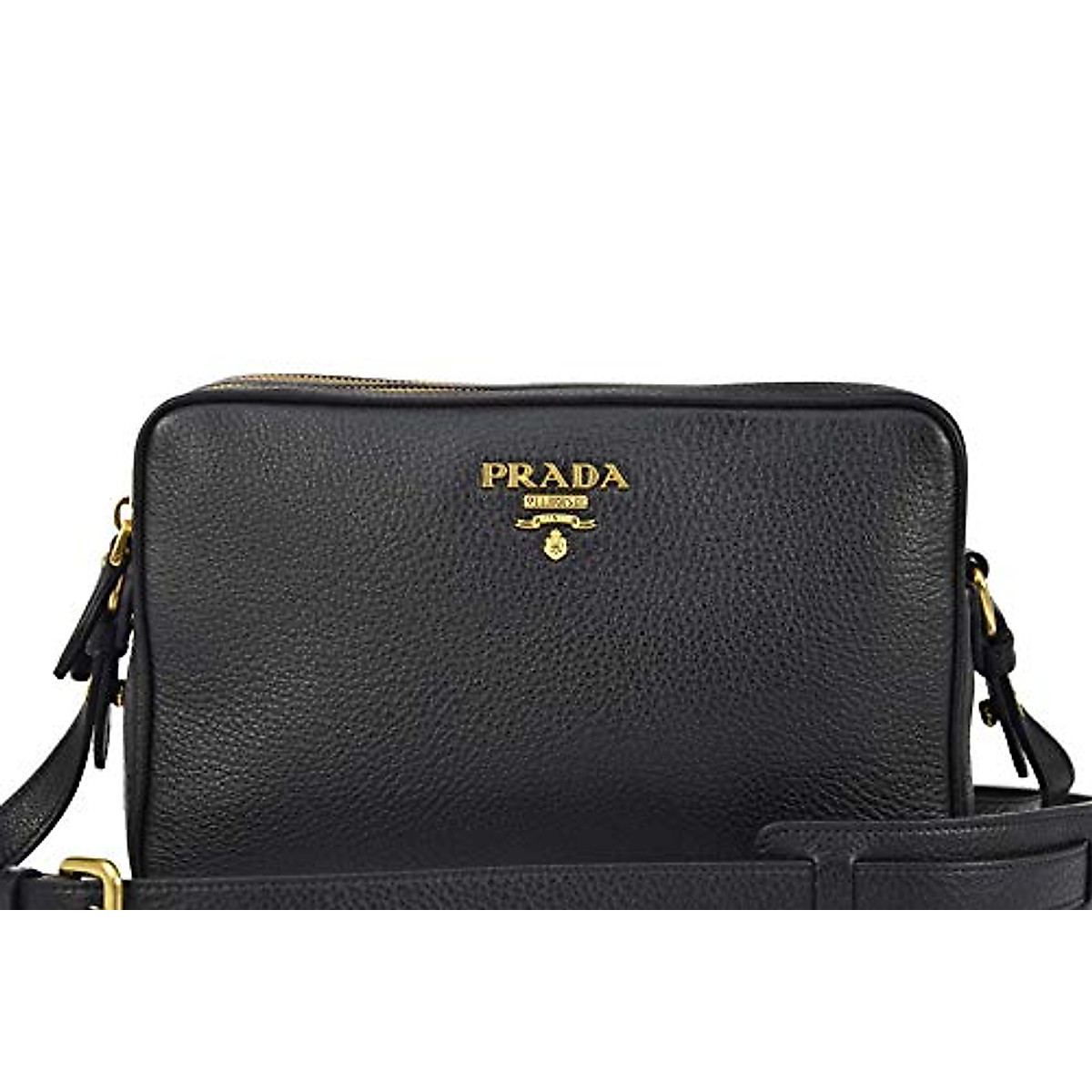 Prada Women's Black Bandoliera Vitello Phenix Leather Crossbody Bag 1BH079