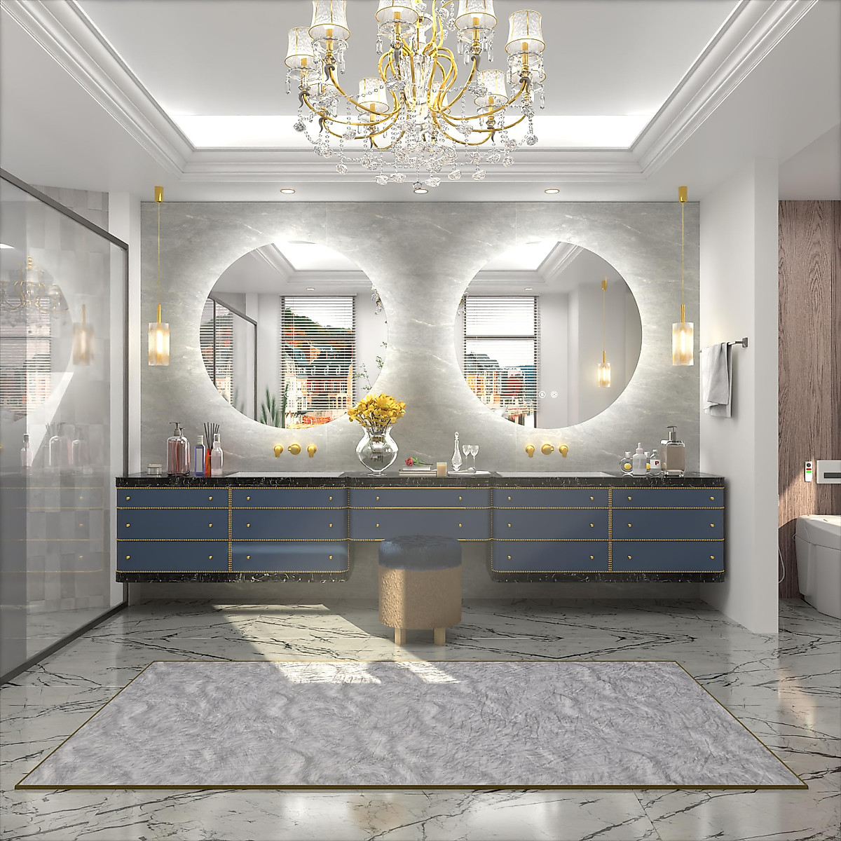 JSneijder 2-Piece LED Bathroom Mirror 36 Inch Backlit Round Mirror & 28x36 Inch Rectangular Framed Mirror, Wall Mounted Dimmable Anti-Fog