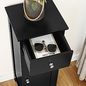 Iwell Bathroom Floor Cabinet, Storage Cabinet with Large Drawer, Wooden Free-Standing Cabinet with Door for Bathroom, Living Room, Bedroom, Black