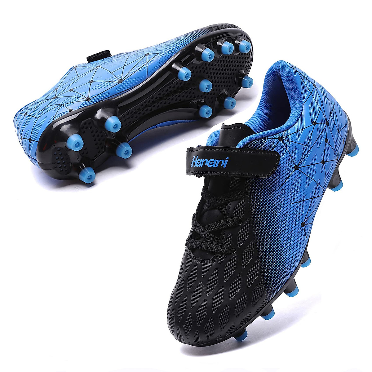 Hanani Boys Girls Soccer Shoes Kids Baseball Cleats Athletic Outdoor Indoor Sports Shoe Youth School Performance Futsal Sneaker Black Blue