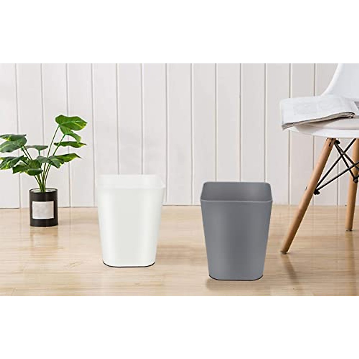 Feiupe 1.6 Gallon Small Trash Can Wastebasket for Kitchen Office Bathroom,Pack of 2(1.6 Gallon(2 Pack), White+Gray)