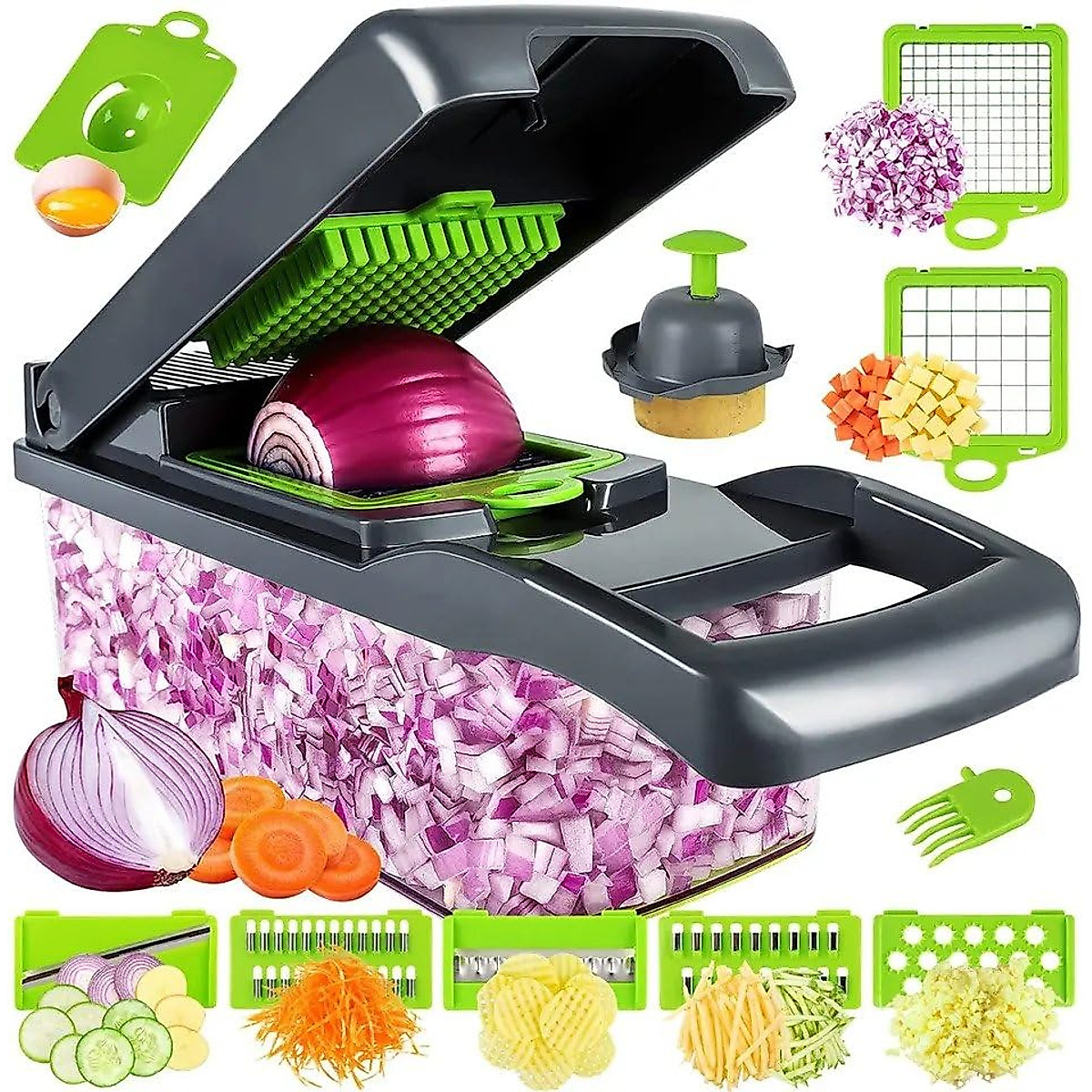 Vegetable Multifunctional 15 in 1 Chopper with Container, Food Cutter, Vegetable Slicer, Dicer Cutter,Veggie Chopper,8 blades,egg yolk seperator,veggie choppers and dicers
