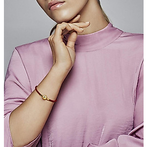 PANDORA Moments Woven Leather Bracelet with 18k Gold-Plated Clasp - Compatible Moments Charms - Charm Bracelet for Women - Features Shine & Leather - Gift for Her - Red, 7.5"