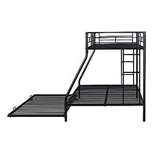 BIADNBZ Twin Over Full Bunk Bed with Trundle and 2 Built-in Ladders, Metal Heavy-Duty BunkBed Frame for Kids Teens Adults Bedroom, Black