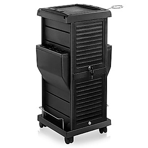 Saloniture Premium Locking Rolling Trolley Cart with Pocket Inserts - Black