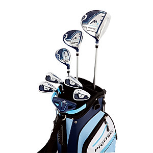 Precise M3 Ladies Womens Complete Golf Clubs Set Includes Driver, Fairway, Hybrid, 7-PW Irons, Putter, Stand Bag, 3 H/C's Blue - Regular or Petite Size!