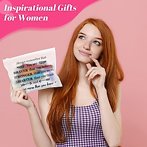 100 Pcs Inspirational Gifts for Girls Women Travel Cheer Makeup Bag Bulk Loved Quotes Cosmetic Bags with Zipper Thank You Encouragement Birthday Gift Bag for Nurse Teacher Friend (You Are Braver)