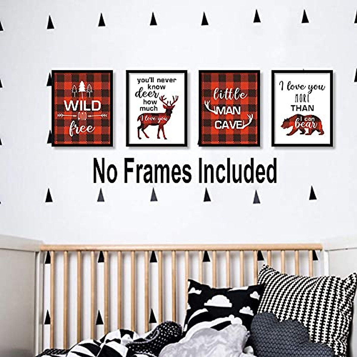 HLNIUC Woodland Animals Buffalo Plaid Nursery Wall Art,Red&Black Forest Deer Art Print,Set Of 6 (8”X10”,Unframed) Inspirational Kids Room Canvas Poster,Little Man Cave Decor For Boy Bedroom,Playroom