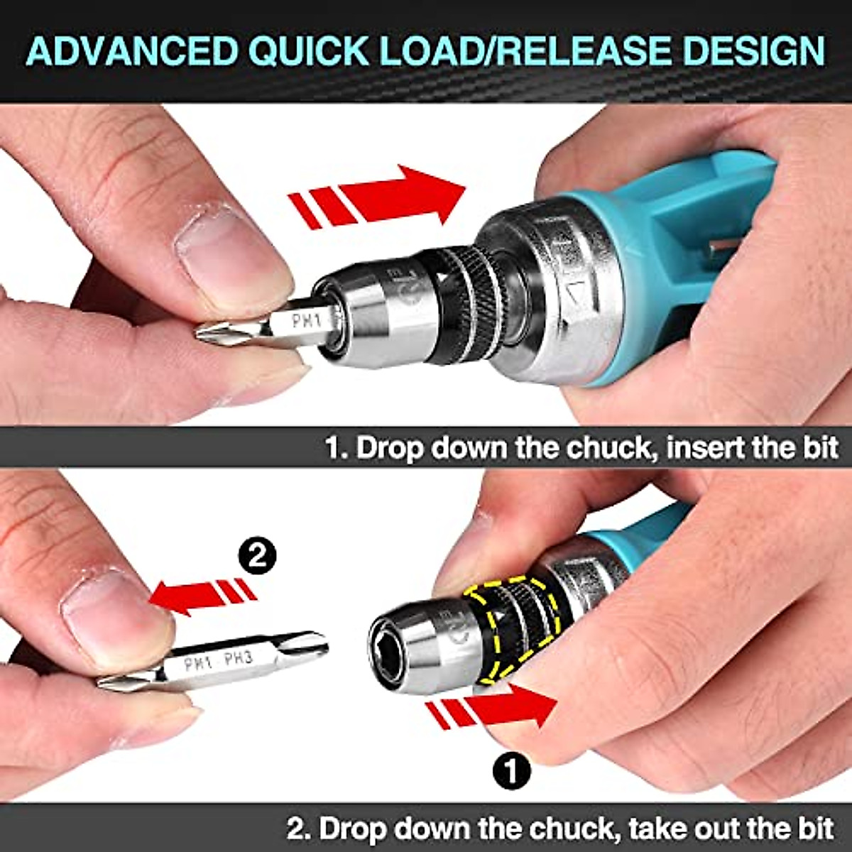DURATECH Stubby Ratcheting Screwdriver, 12-in-1 Multi-bit Short Screw Drivers, Innovated Bits Quick-Load Mechanism, with Phillips, Slotted, Torx, Square Bits Stored in Handle