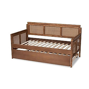 Baxton Studio Toveli Vintage French Inspired Ash Wanut Finished Wood and Synthetic Rattan Daybed with Trundle