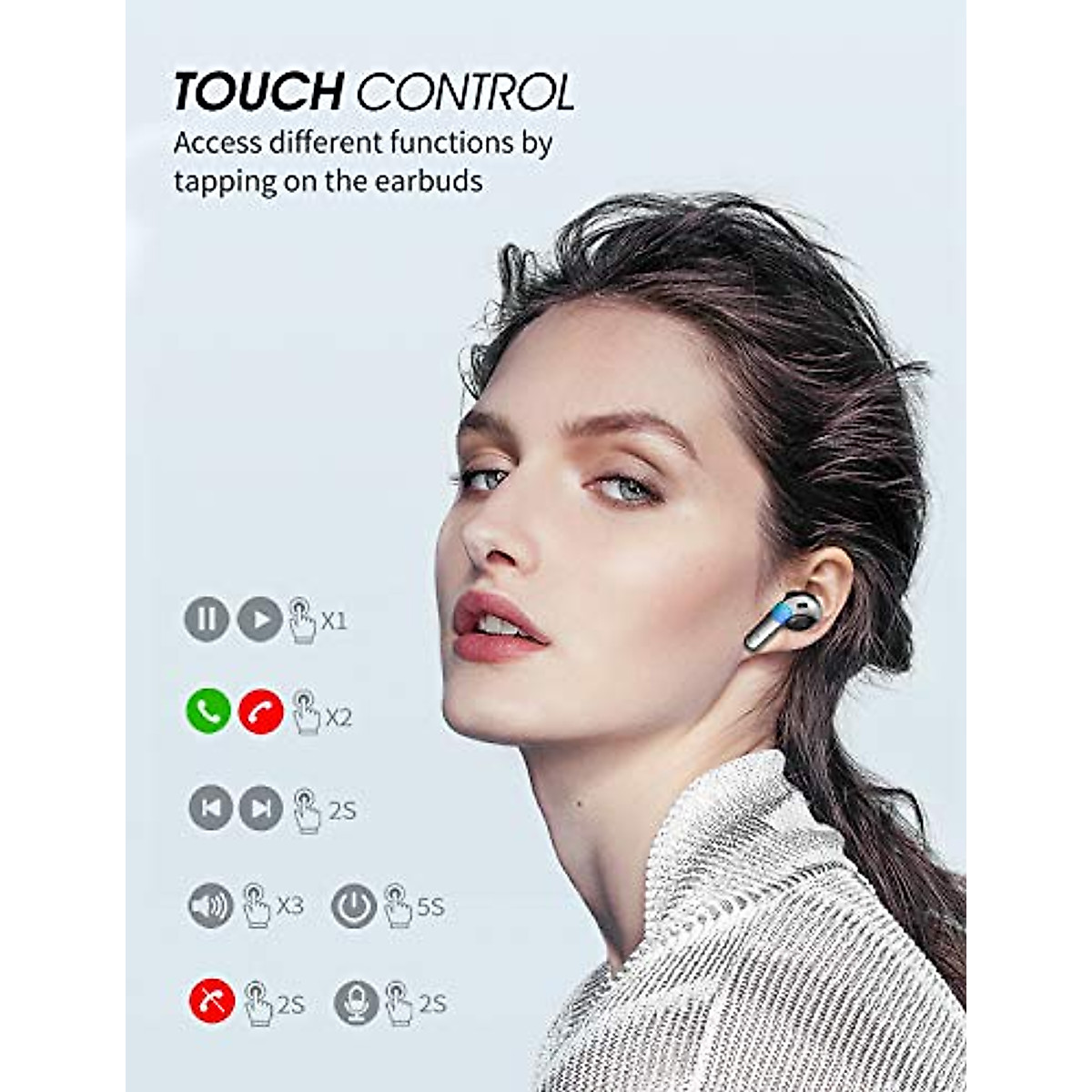 Tiksounds Wireless Earbuds, Bluetooth Headphones with Microphone, IPX7 Waterproof, 35H Playtime with LED Power Display, High-Fidelity Stereo Earphones for Sports and Work