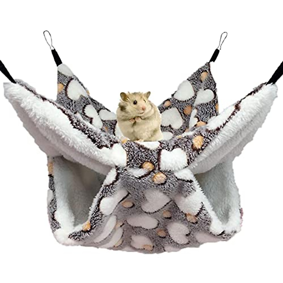 Small Pet Cage Hammock, Double-Layer Sugar Glider Hammock Bed, Warm Fleece Cage Hanging Hammock for Chinchilla Parrot Guinea Pig Ferret Squirrel Hamster Rat Playing Sleeping (Coffee)