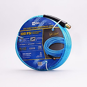 WYNNsky 1/4 inch x 25 feet Reinforced Polyurethane (PU) Air Hose, 300 PSI, Air Compressor PU Hose With 1/4" MNPT Brass Endings