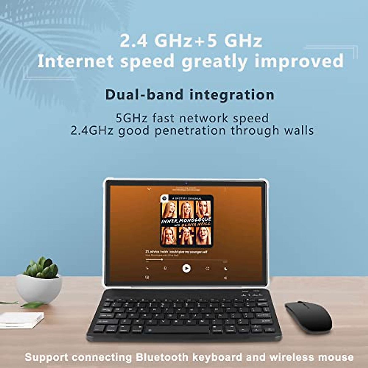 YESTEL Android 11 Tablet 10.1 inch 2 in1 Tablets with 2.0Ghz Octa-Core Processor, 4GB RAM 64GB ROM(Expand to 512GB), 2.4G+5G WiFi, Bluetooth5.0, 8000mAh Battery, Keyboard & Mouse Included-Blue