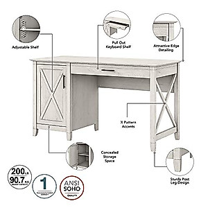 Bush Furniture Key West 54W Computer Desk with Storage and 2 Drawer Lateral File Cabinet in Linen White Oak