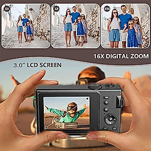 Lanhui Digital Camera,1080P Mini Kids Adults Camera Video Camera LCD Screen 16X Digital Zoom 24MP Rechargeable Point and Shoot Camera