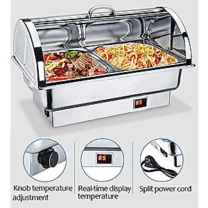 Food Warmer, Chafing Dish Stainless Steel Chafing Dishes, 9L Buffet Server, Catering Food Warmers with 90° Half Clamshell for Parties, Buffets, Adjustable Temperature (1/2 Size Foo