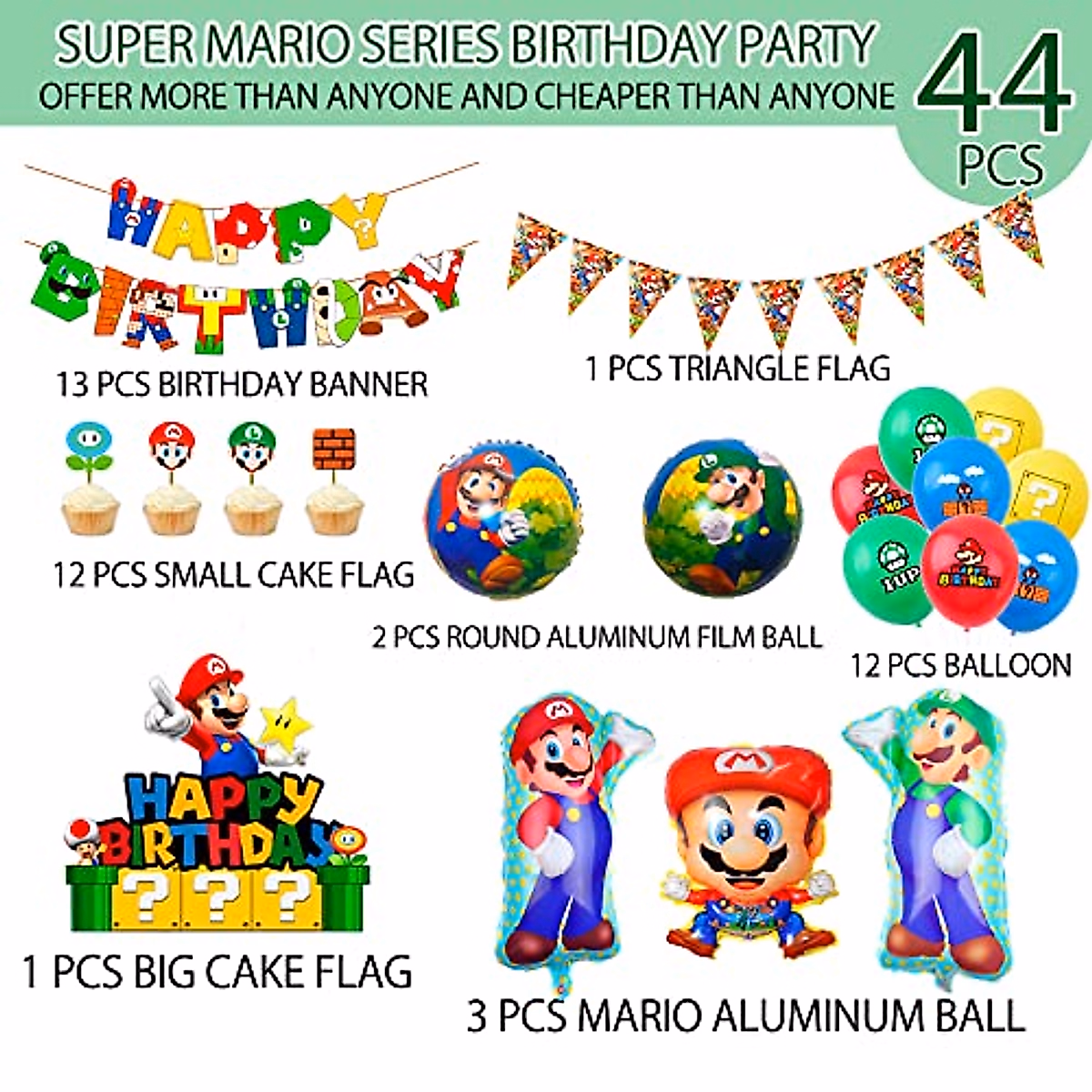 Su-perr M-arioo Birthday Party Supplies,44pcs Su-perr M-arioo Party Decorations Set-Su-perr M-arioo Bros Balloons,M-arioo Balloons Banner etc Su-perr M-arioo Theme Birthday Party Supplies for Boy Kids