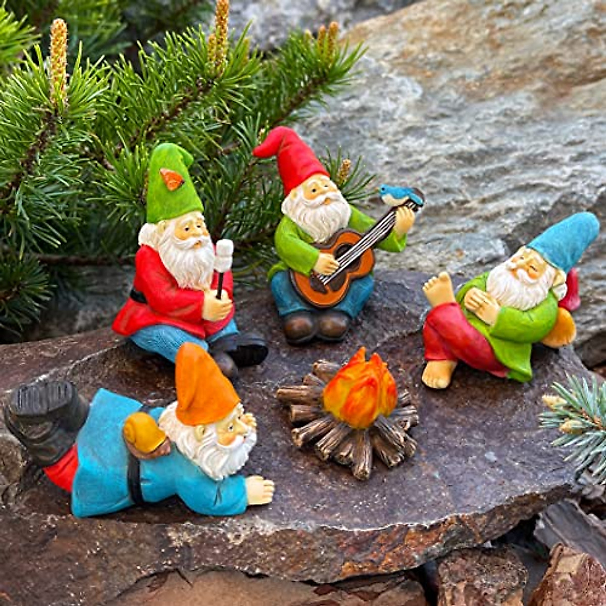 Mood Lab Miniature Garden Gnomes - Camping Gnome Kit of 5 pcs - Figurines & Accessories Set - Outdoor or House Decor