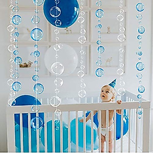 4 Strings Flat Under the Sea Blue Bubble Garlands for Little Mermaid Party Decorations transparent Floating Hanging Bubbles Streamer Pool Ocean Kids Birthday Baby Shower Bday Wedding Baby Shower Decor