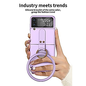 BAILI Samsung Z Flip4 Case with Ring and Silicone Bracelet, Galaxy Z Flip 4 Cover Ultra-Thin Protective Cover with Silicone Wristband Built-in Small Screen Shell Film for Samsung Galaxy Z Flip4-Black