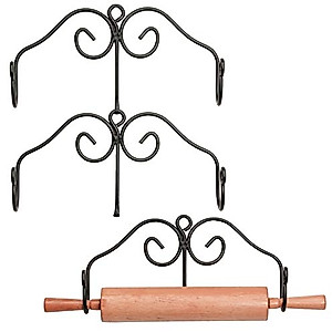 3 ROLLING PIN RACK SET - Three Hand Forged Heavy Duty Wrought Iron Racks Amish Blacksmith Handcrafted & Made in the USA
