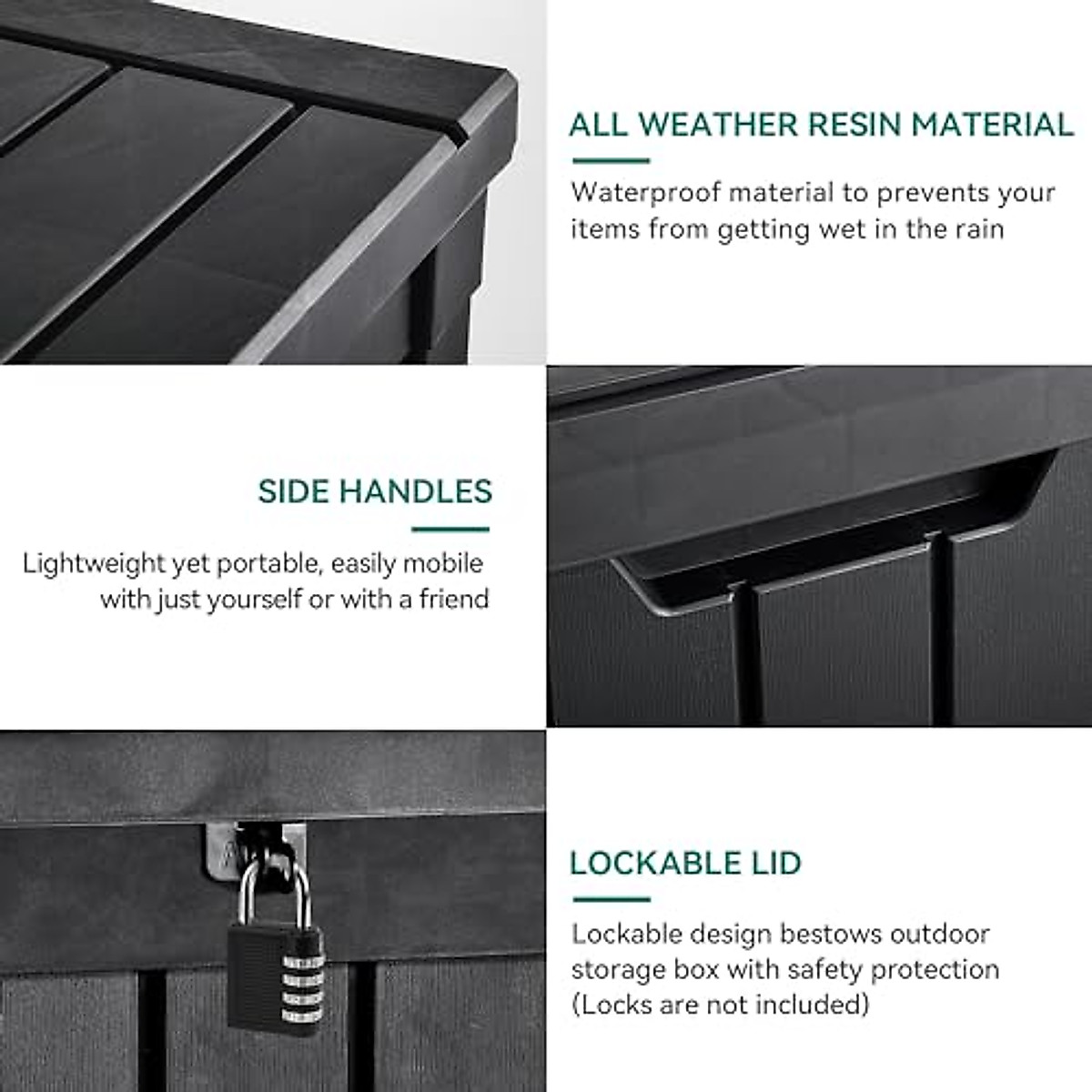 YITAHOME Deck Box, 51 Gallon Weather Resistant Outdoor Storage Container for Patio Cushions, Pool Supplies, Garden Tools, Lockable Lid and Side Handles, Black