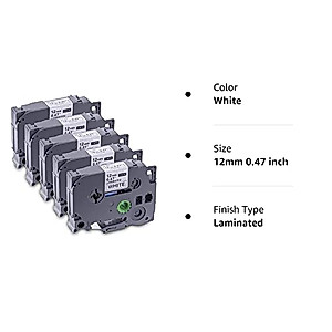Filery 5-Pack Label Maker Tape for Brother TZe-231 TZ-231 Laminated P-Touch Label Maker Tape, for Model PT D200 D210 H100 1880, Compatible Label Tape Replacement, 12mm 0.47 Inch Black on White
