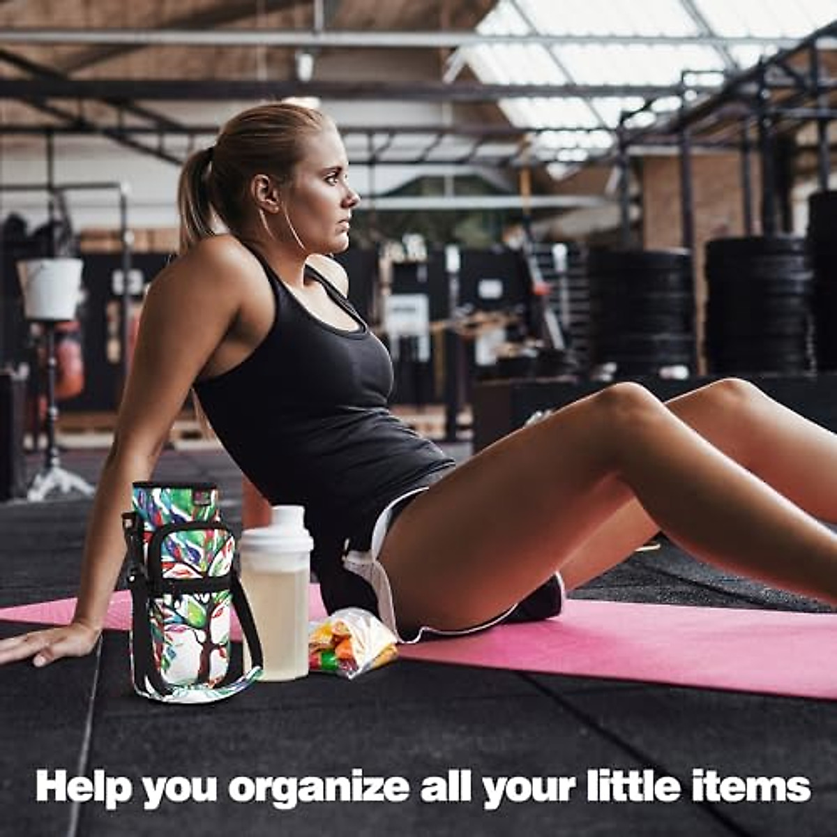 Nuovoware Water Bottle Carrier Bag, 25oz/32oz Bottle Pouch Holder, Adjustable Shoulder Hand Strap 2 Pocket Sling Neoprene Sleeve Sports Water Bottle Bag for Men Women Hiking Travel, Lucky Tree