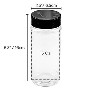 Foraineam 16 Pack 15 oz Plastic Spice Jars Containers Bottles with Black Flip Cap To Pour Or Sifter Shaker, Perfect for Storing Spice, Powders and Herbs