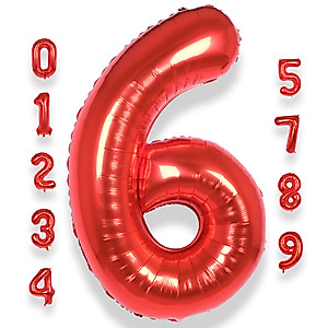AULE 40 Inch Big Red 6 Balloon Number Large Foil Helium Number Balloons 0-9 Jumbo Giant Happy 6th Birthday Party Decorations for Boy or Girl Huge Mylar Anniversary Party Supplies