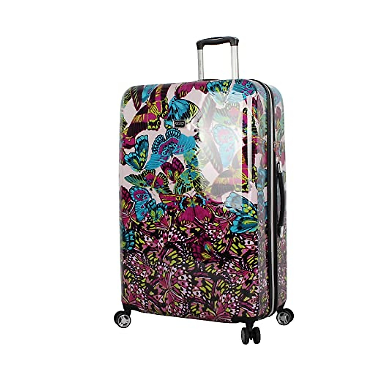 Betsey Johnson Designer 20 Inch Carry On - Expandable (ABS + PC) Hardside Luggage - Lightweight Durable Suitcase With 8-Rolling Spinner Wheels for Women (Magenta Butterfly, 20in)