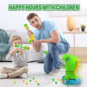 EagleStone Movable Dinosaur Shooting Toys for Kids 5-7 with Spraying, Electronic Target Game Toy with 2 Pump Guns, 48 Foam Balls, Party Favor Christmas Toys with Score Record, Sound