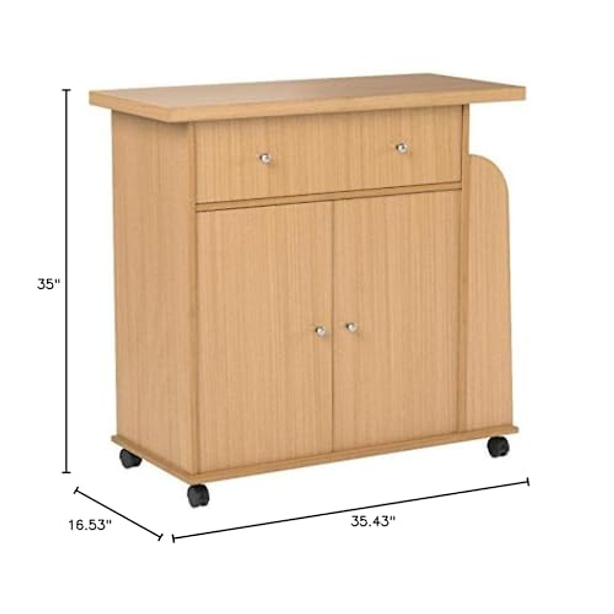 Hodedah Import Kitchen Island with Spice Rack and Towel Rack, Beech