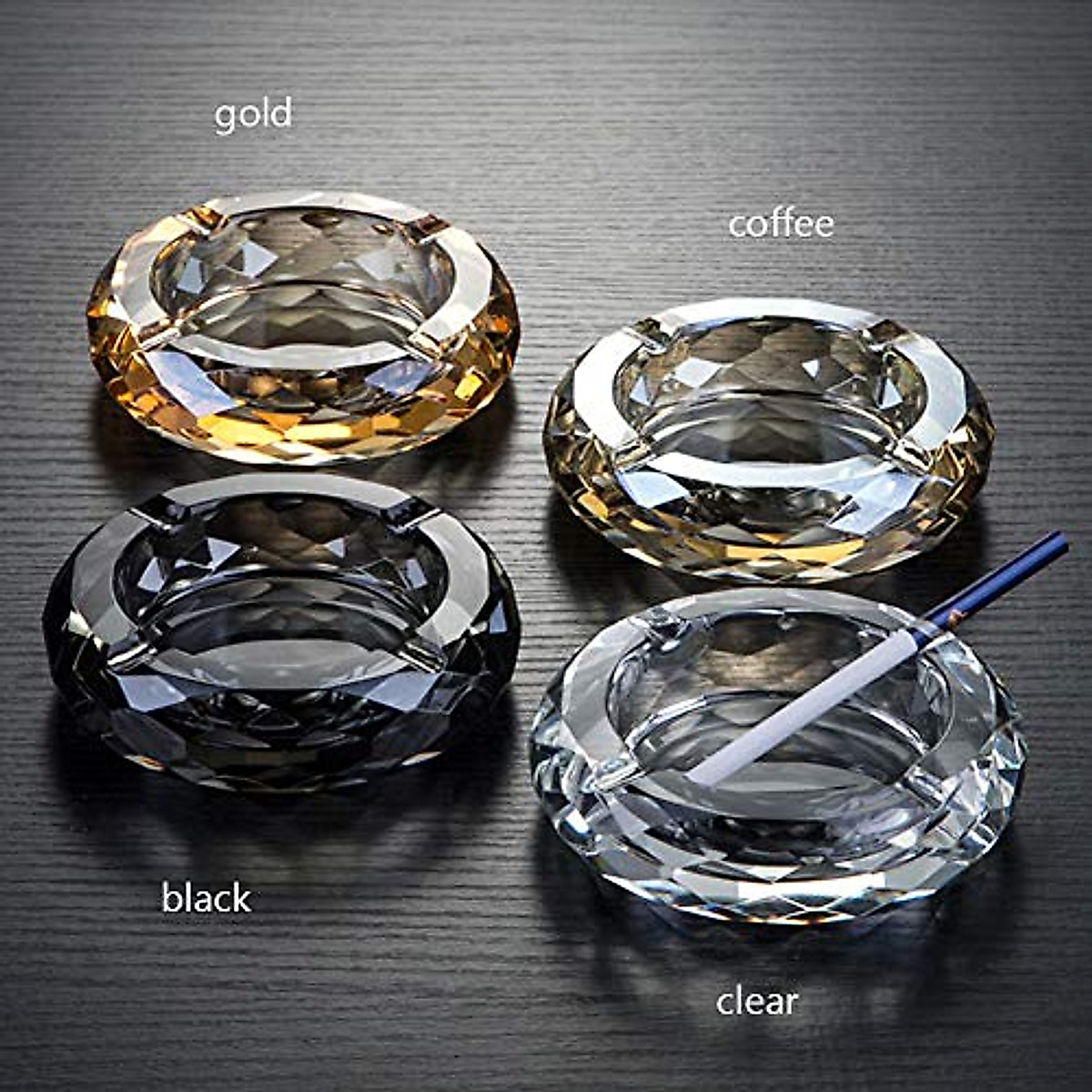 Crystal Glass Ashtray, Cigar Cigarettes Ashtray Holder Home Office Desktop Tabletop Decoration,Crystal Gold