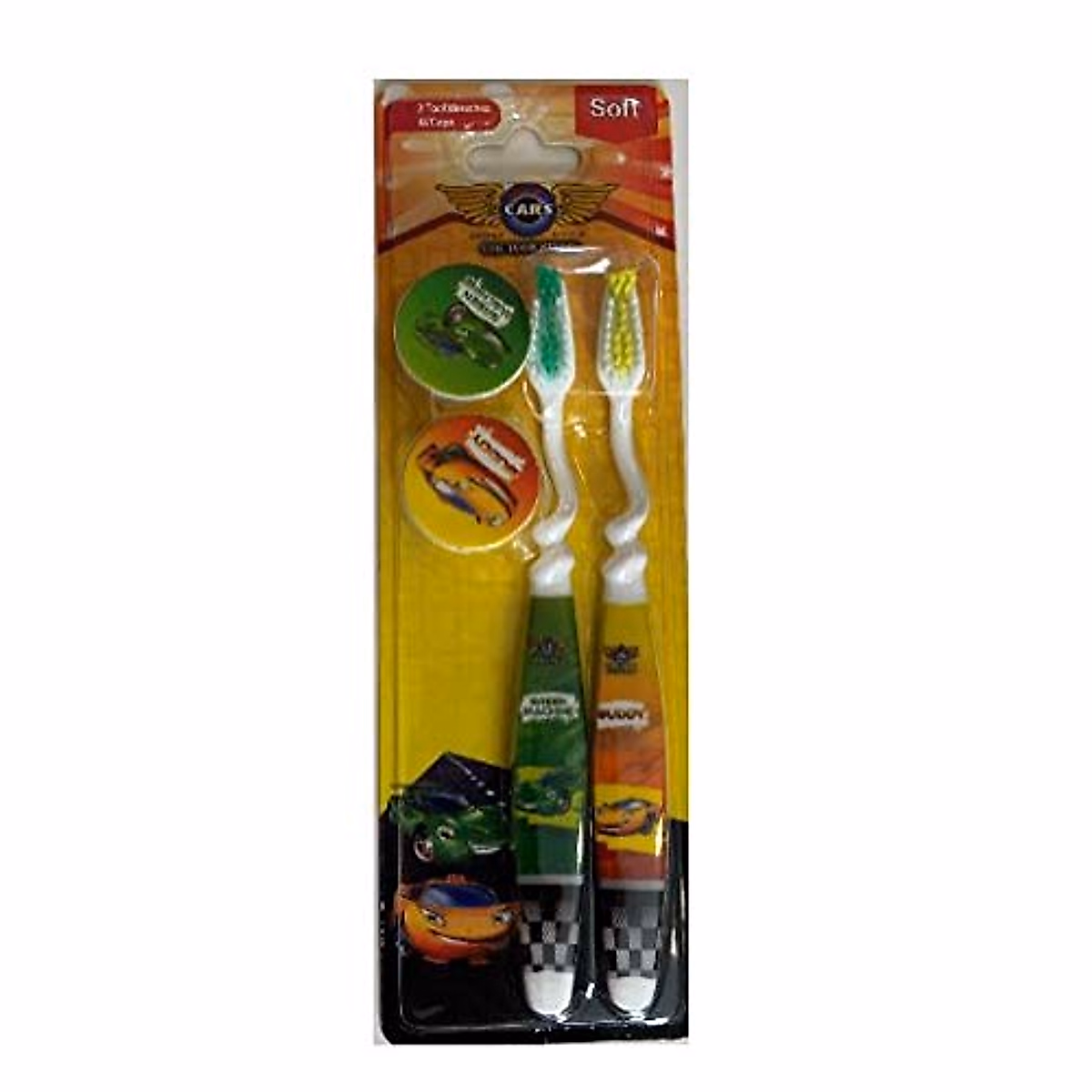 1-Pack The Toon Studio Car 2-Count Kids Toothbrush with Cap, Soft (Total 2 Toothbrushes)