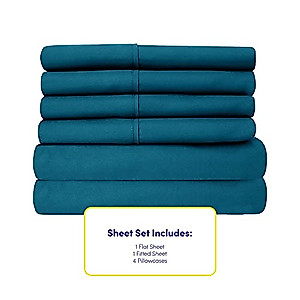 Queen Sheets Teal - 6 Piece 1500 Supreme Collection Fine Brushed Microfiber Deep Pocket Queen Sheet Set Bedding - 2 Extra Pillow Cases, Great Value, Queen, Teal