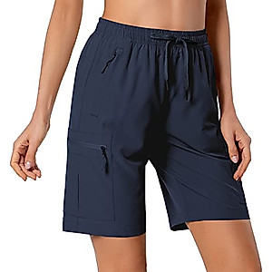 Women's Lightweight Hiking Cargo Shorts Quick Dry Athletic Shorts for Camping Travel Golf with Zipper Pockets Water Resistant Navy