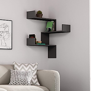 JV Home Luksa Collection Corner Bookcase Wall Mounted Stylish Floating Shelf Corner Bookshelf Decorative Wide Shelving Storage 24 Inch Anthracite